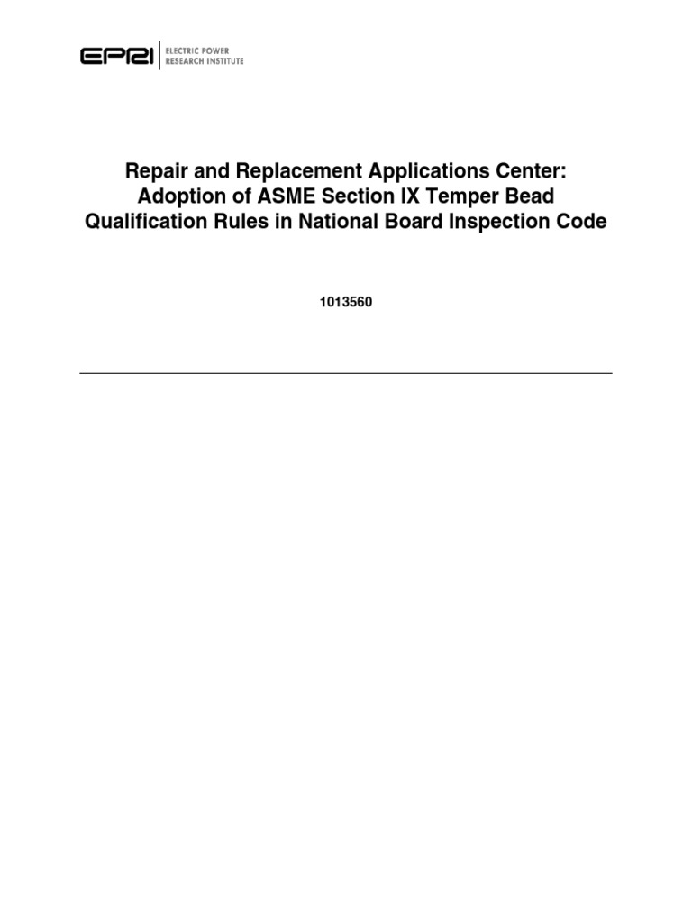 Repair and Replacement Applications Center - Adoption of ASME Section ...