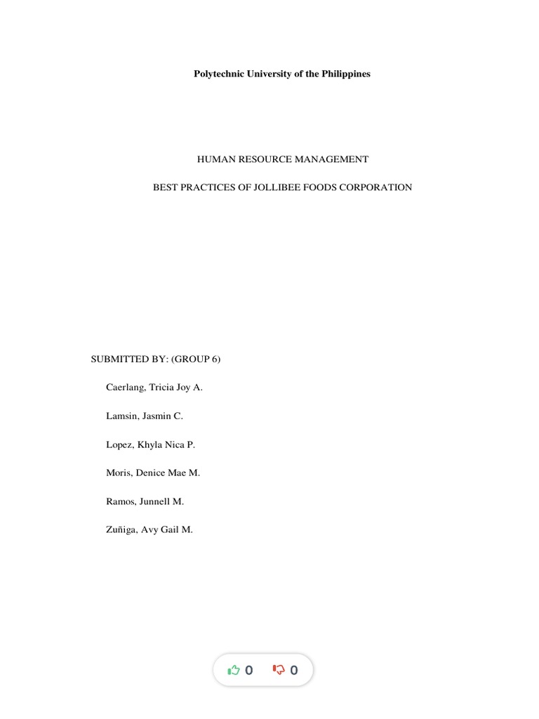 HRM Group 6 Jollibee Foods Corporation Compress | PDF | Employment ...