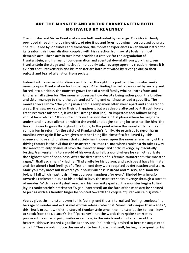 Revenge in Frankenstein: Victor vs. Monster | PDF | Psychology ...