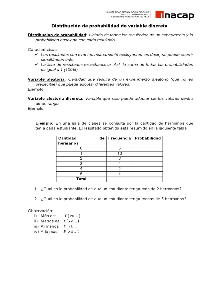 Distribución Variable Discreta.v2 | PDF | Distribución de probabilidad ...