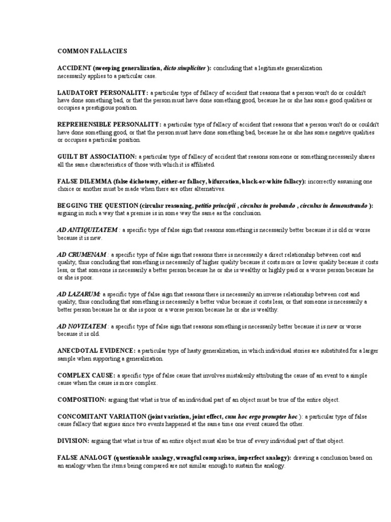Common Fallacies | PDF | Fallacy | Reason