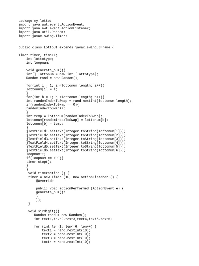 Java Lotto Number Generator UI | PDF | Software Engineering | Computer ...