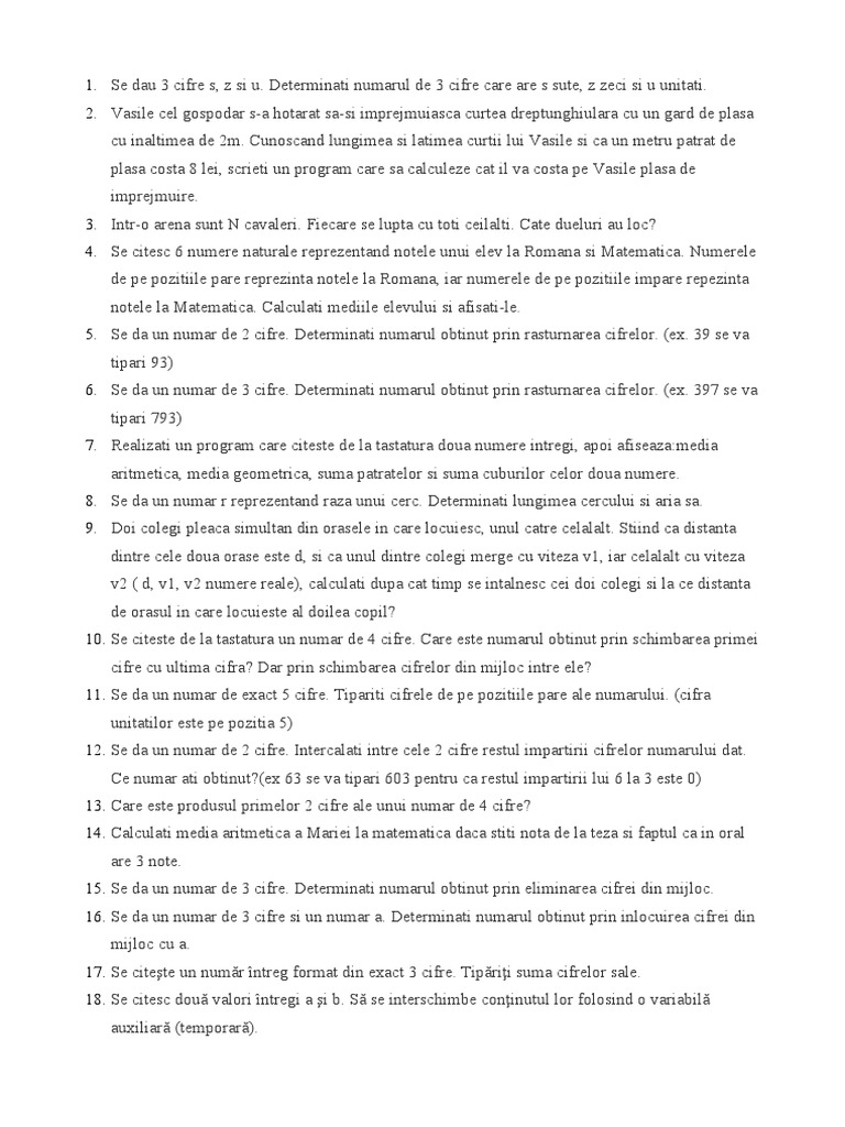 Probleme Structura Liniara | PDF