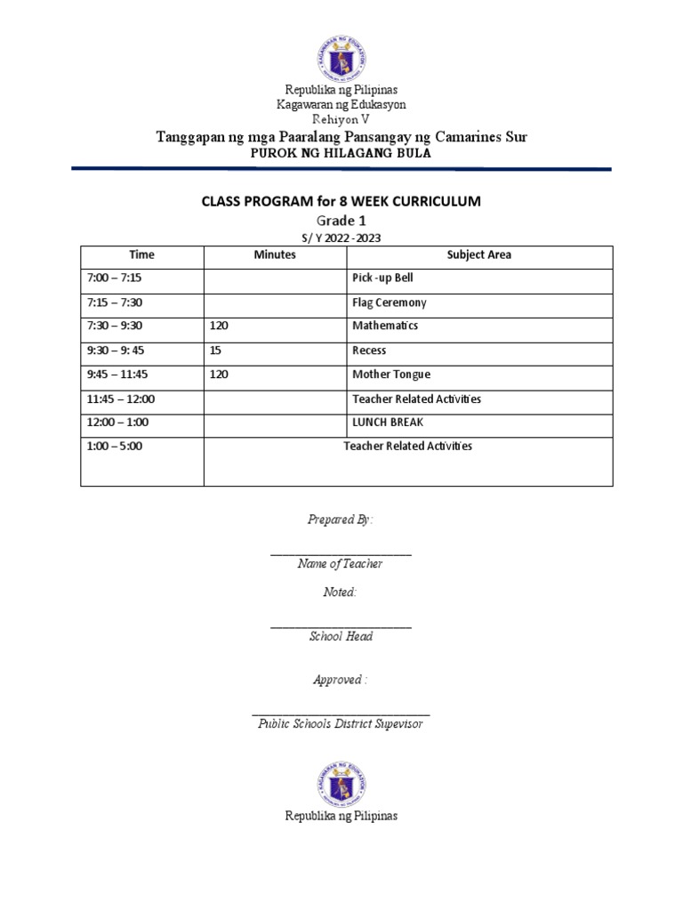 Class Program For 8 Week Curriculum | PDF | Learning | Behavior Modification