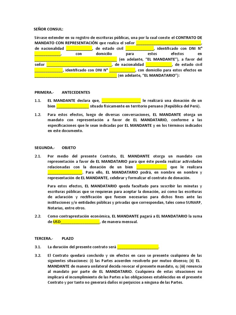 Modelo de Contrato de Mandato Con Representación | Descargar gratis PDF | Donación