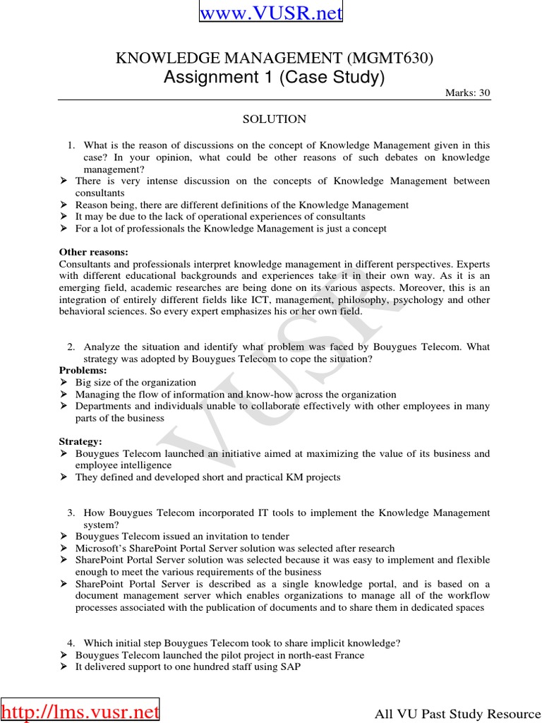 Knowledge Management - MGMT630 Fall 2009 Assignment 01 Solution | PDF | Knowledge Management ...