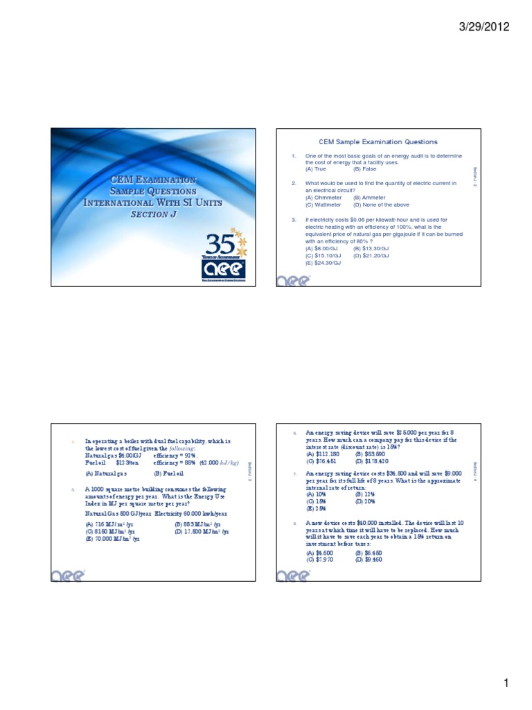 CEM Sample Qs SI 1 24 10 - MC | PDF | Air Conditioning | Mechanical ...