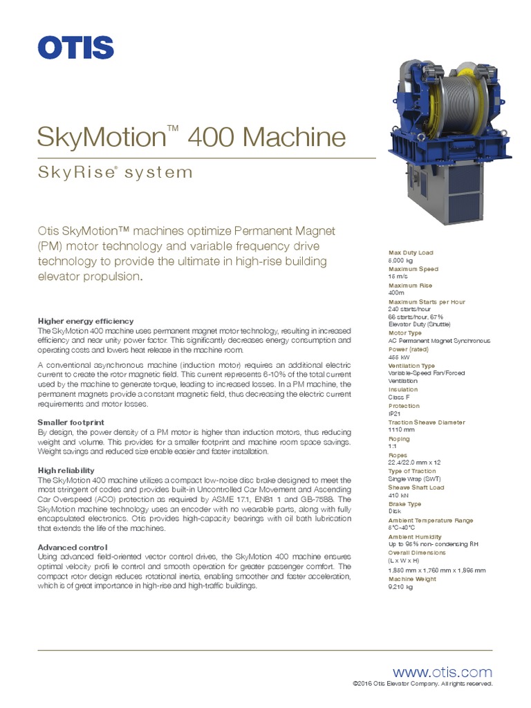SkyMotion 400 Machine | PDF | Electric Motor | Elevator