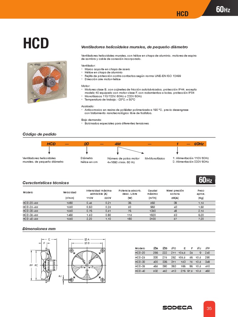 Ventiladores HCD-20-4M: Especificaciones | PDF | Ingeniería de ...