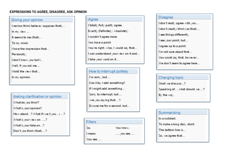 Expressions and Linking Words (Agree, Disagree, Ask For Opinion) | PDF