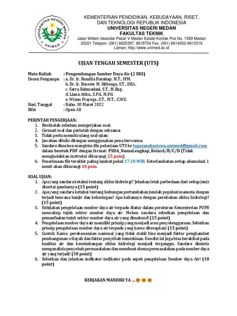 SoalUTS PSDA 30maret2022 | PDF | Sains & Matematika | Teknologi & Rekayasa