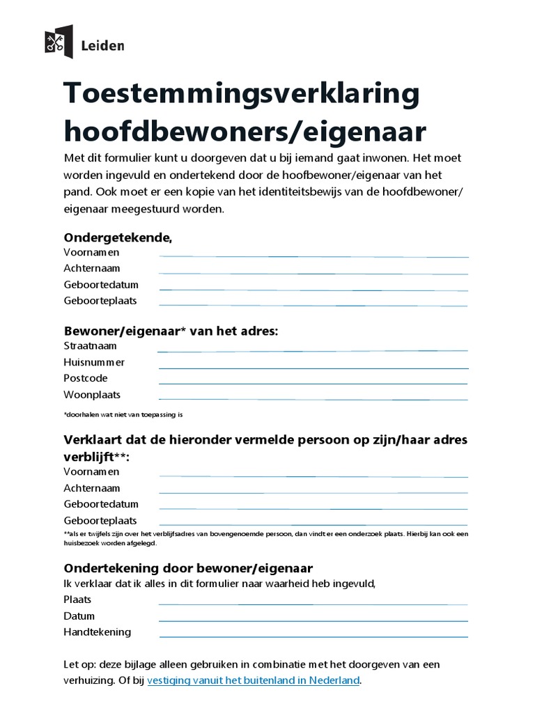 Verhuizen Toestemmingsverklaring Eigenaar Formulier | PDF