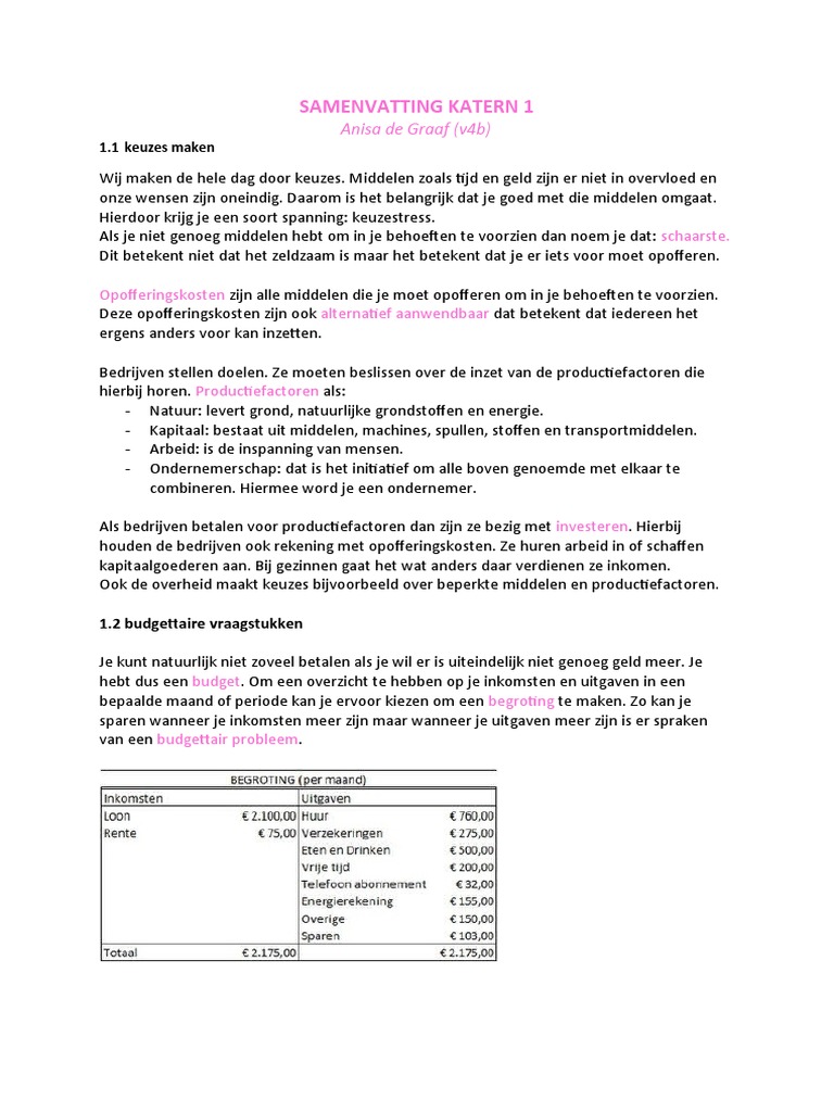 Katern 1 Samenvatting | PDF