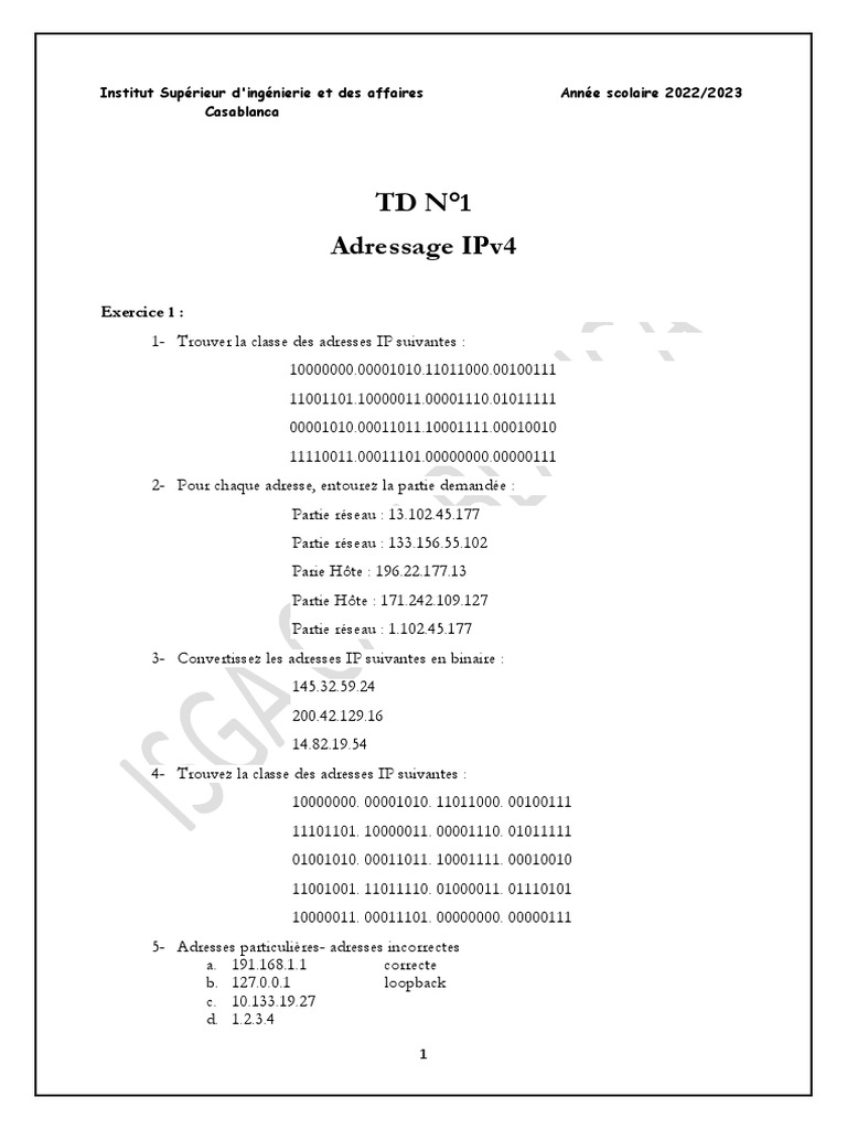 TD1 Ipv4 | PDF | Adresse IP | Architecture (Informatique)