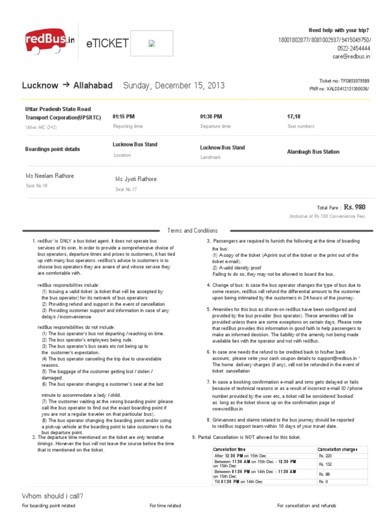 Redbus Ticket Format | Download Free PDF | Ticket (Admission) | Transport