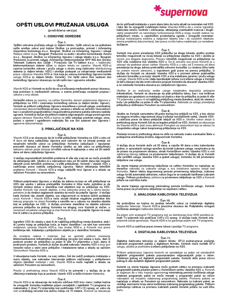 Supernova - Opsti Uslovi - Preciscen Tekst | PDF