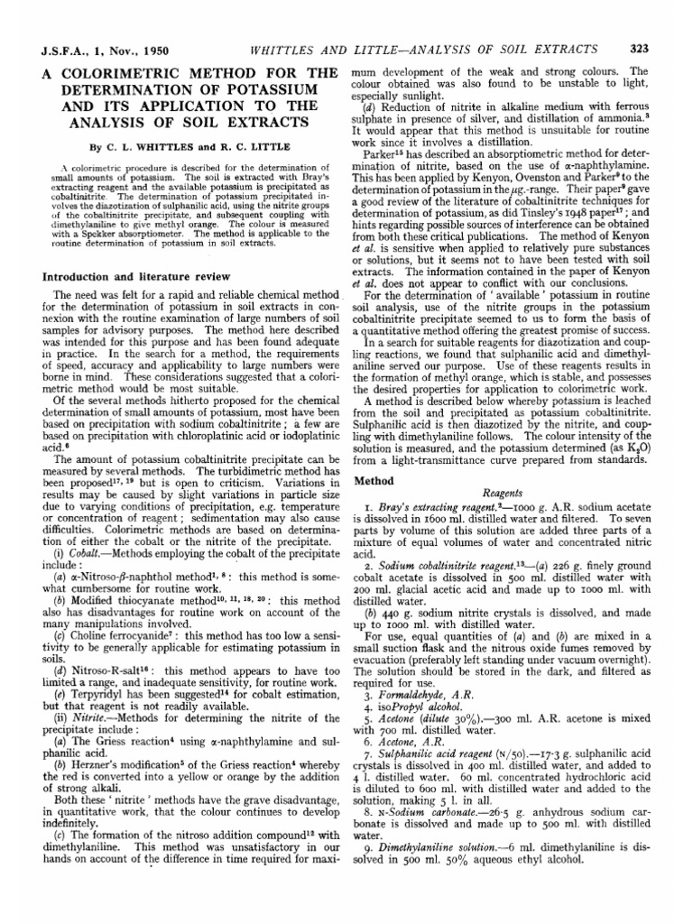 Colorimetric Potassium Analysis in Soils | PDF | Precipitation ...