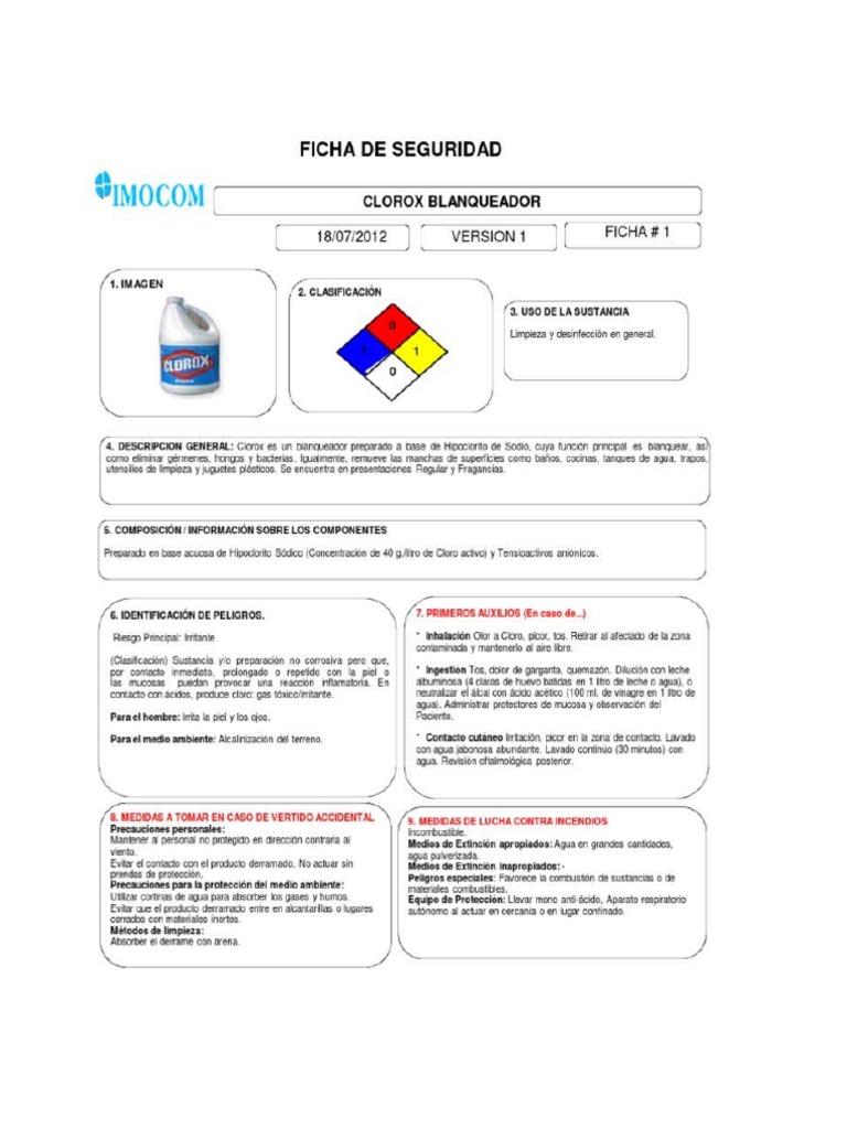 Hoja de Seguridad Clorox | PDF