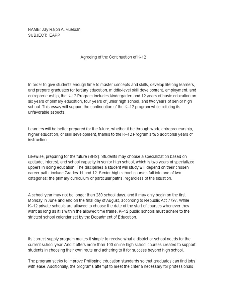 EAPP Position Paper | Download Free PDF | Schools | Educational Stages