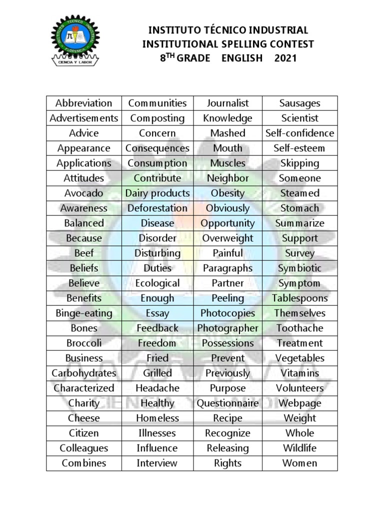 8th Grade Spelling Contest 2021 | PDF | Lifestyle