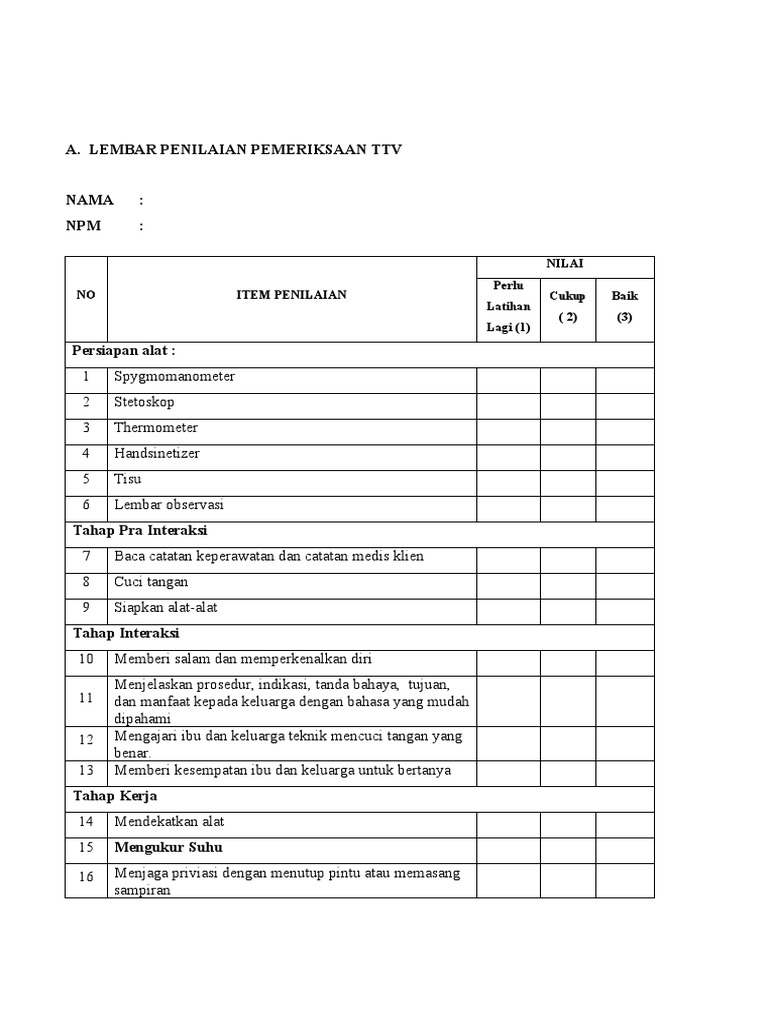 Lembar Penilaian Pemeriksaan TTV | PDF