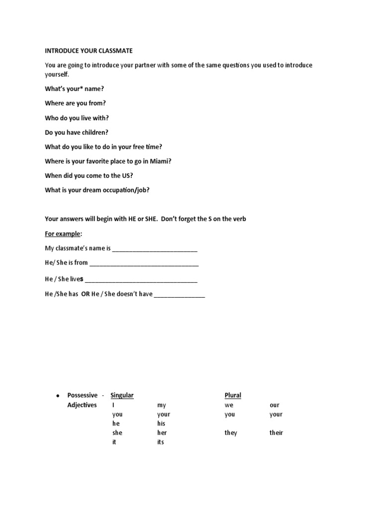 Introduce Your Classmate | PDF