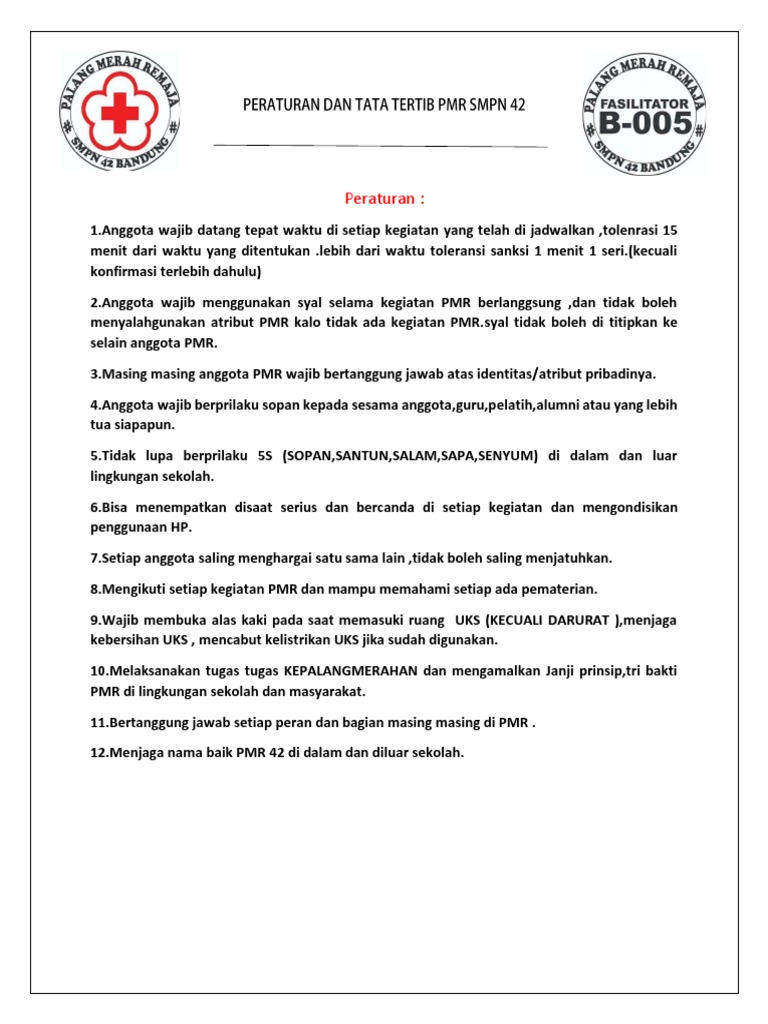 Peraturan Dan Tata Tertib PMR SMPN 42 | PDF