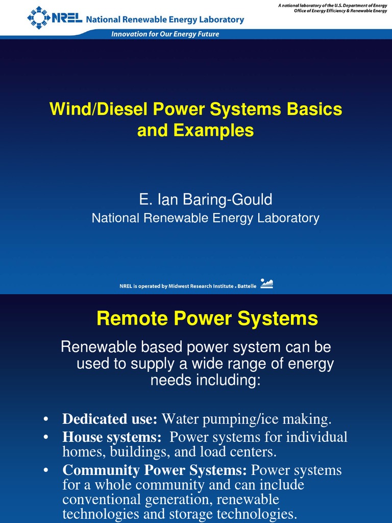 Wind/Diesel Power Systems Basics and Examples: E. Ian Baring-Gould ...