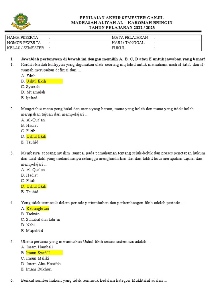 Soal Fikih Xii Ganjil 22 Alka-1 | PDF