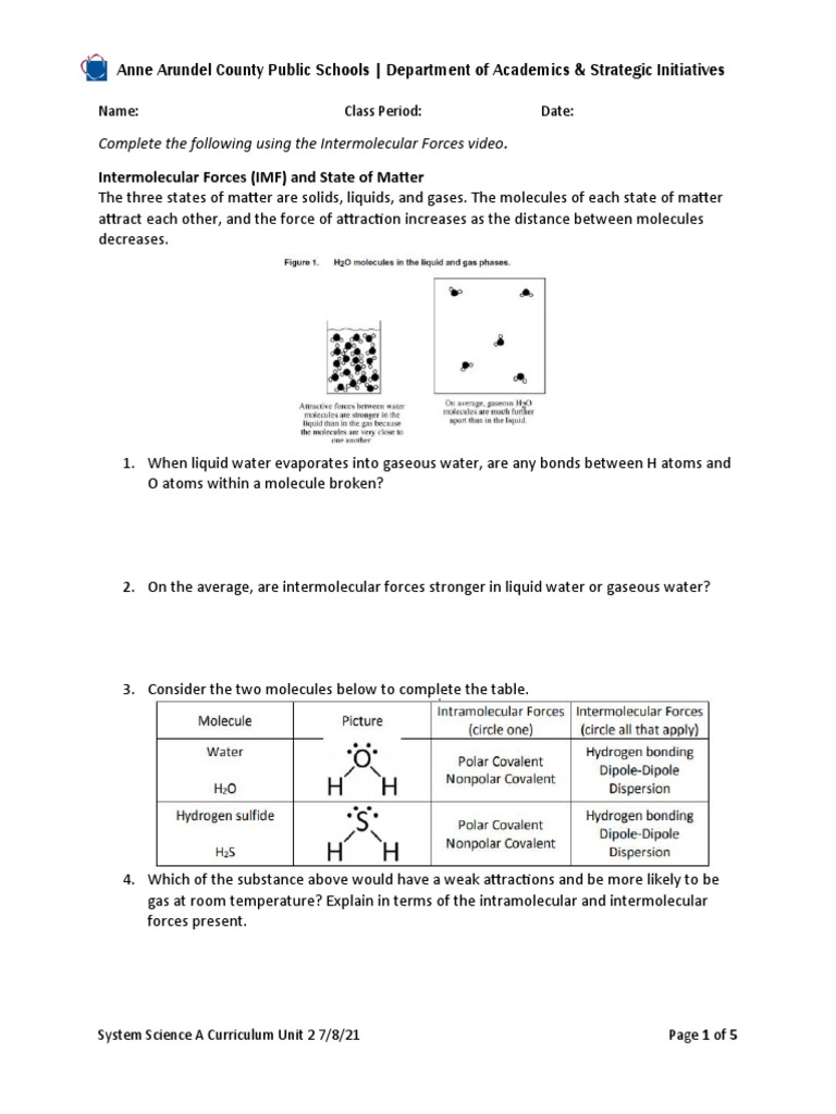 Perry Intermolecular Forces Worksheet SR | PDF | Gases | Evaporation