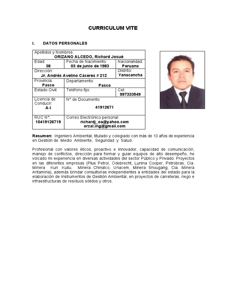 CV Richard Orizano (Resumido) | PDF | Perú