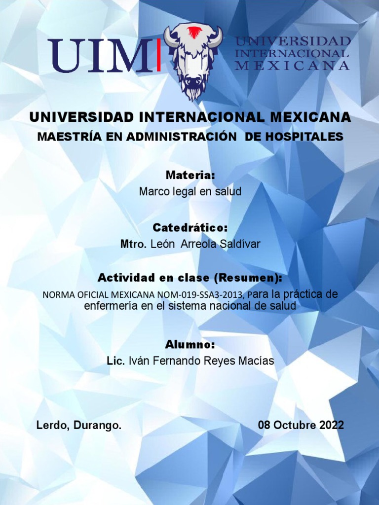 Norma Oficial Mexicana Nom 019 Ssa3 2013 | PDF | Enfermería | México
