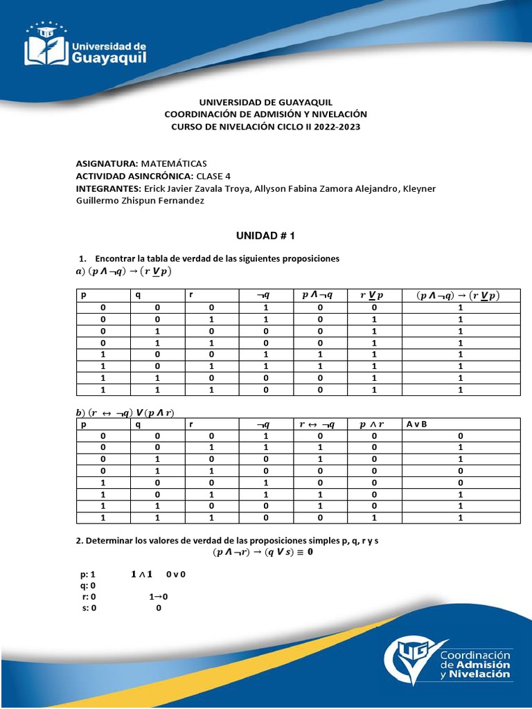 Tarea Grupal - U1 - Clase 4 - S1 | PDF | Semántica | Lógica matemática