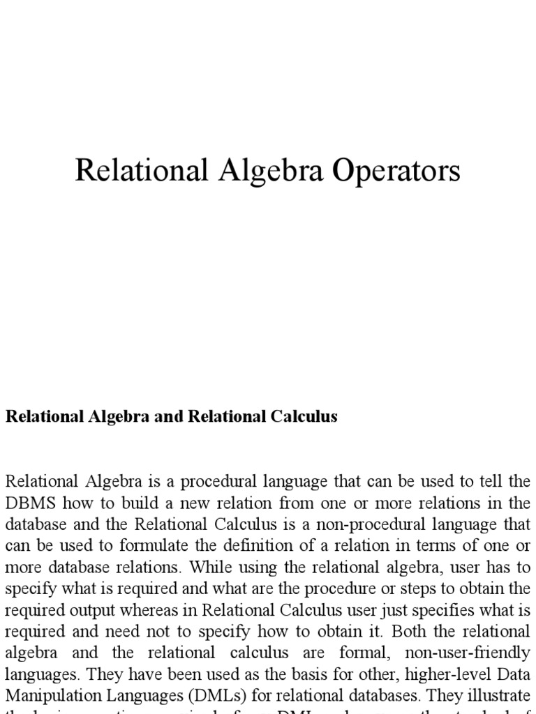 Relation Algebra Operation | PDF | Relational Model | Databases