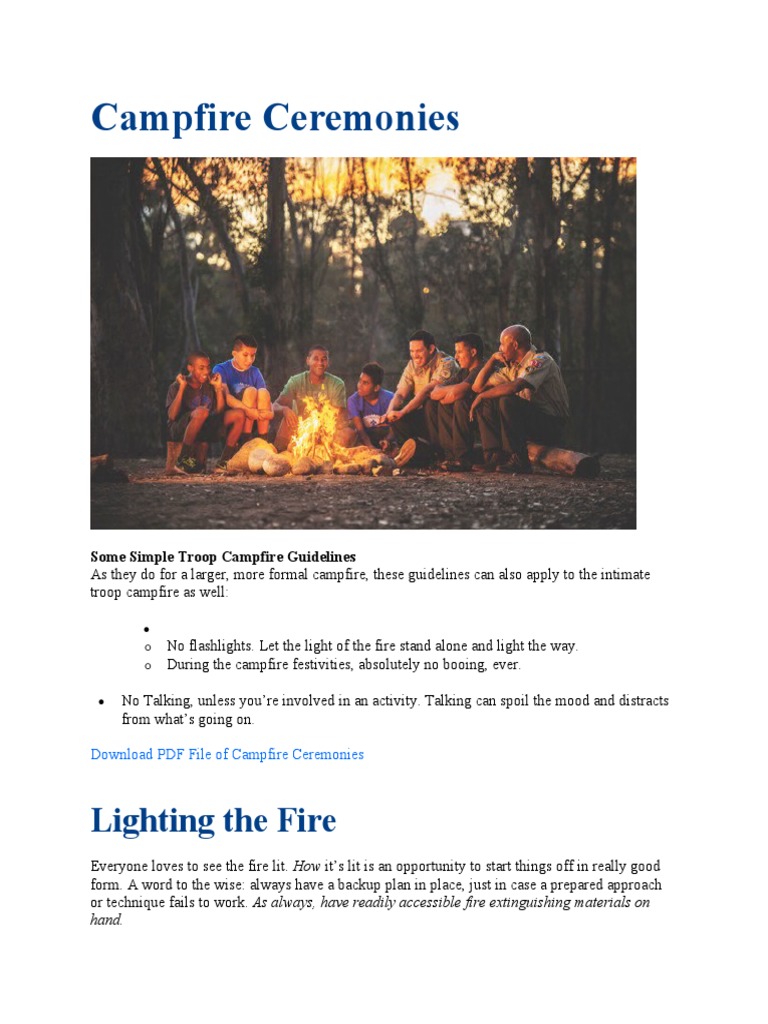 Campfire Ceremonies Script 2022 | Download Free PDF | Fires