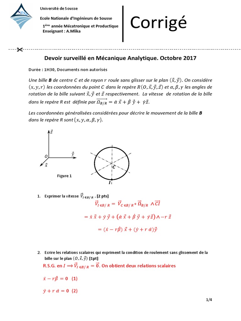 Liaison holonome et non glissement | PDF | Physique théorique ...