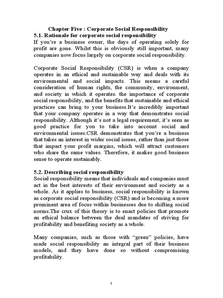 Bus. Ethics. CH-V | PDF | Corporate Social Responsibility | Business Ethics