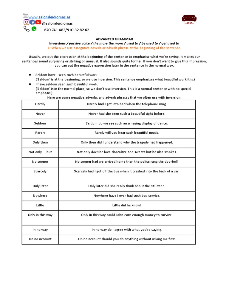 Inversions - Passive - Used To | PDF | Adverb | Linguistic Morphology