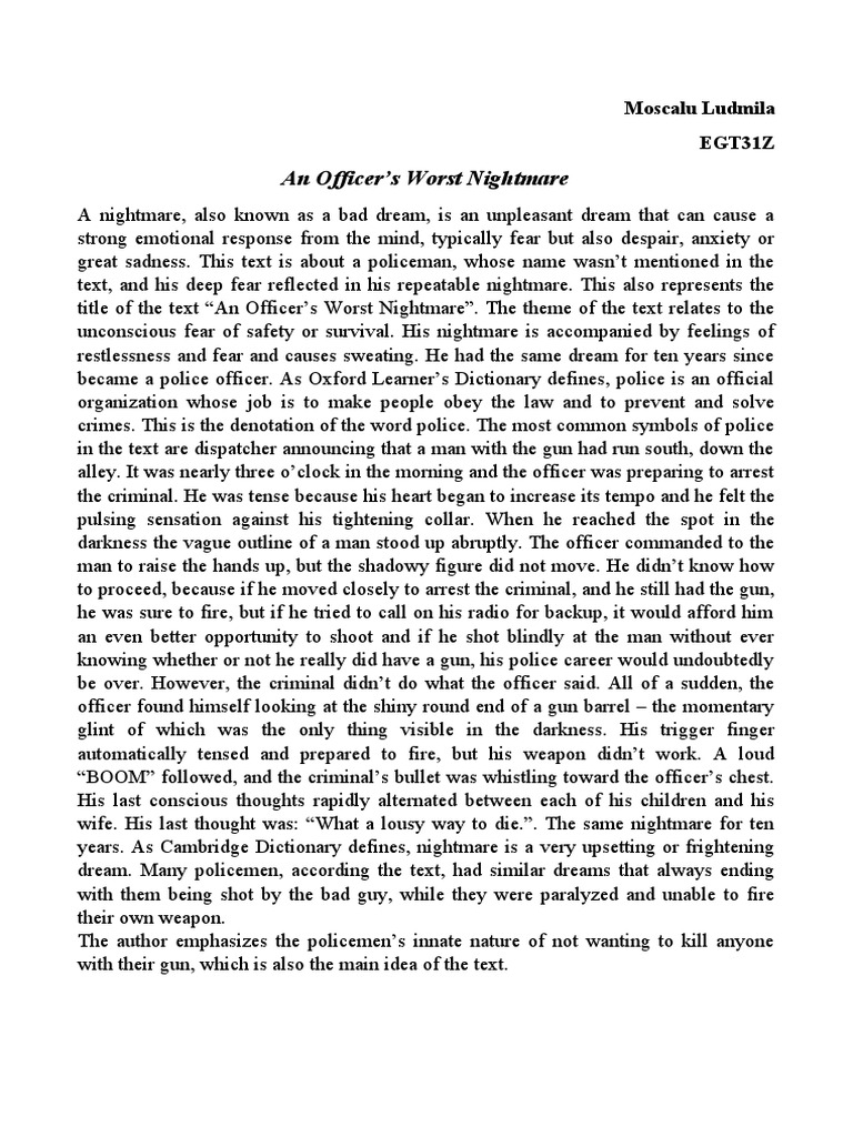 An Officer's Worst Nightmare | PDF | Nightmare | Anxiety