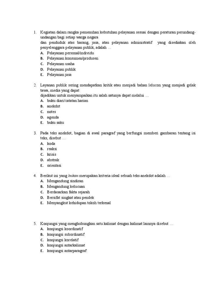 Naskah Soal Pas Bhs Indonesia Kls X 2022 (Terbaru) | PDF