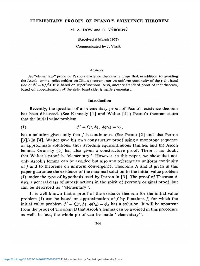 Elementary Proofs of Peanos Existence Theorem | PDF | Continuous ...