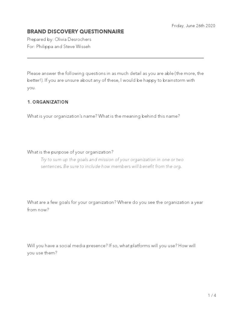 Brand Questionnaire Fillable PDF | PDF | Brand | Target Audience