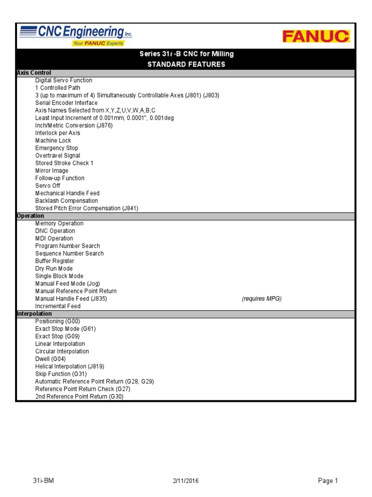 Fanuc 31i-BM Standard Features and Options | PDF | Numerical Control | Hard Disk Drive