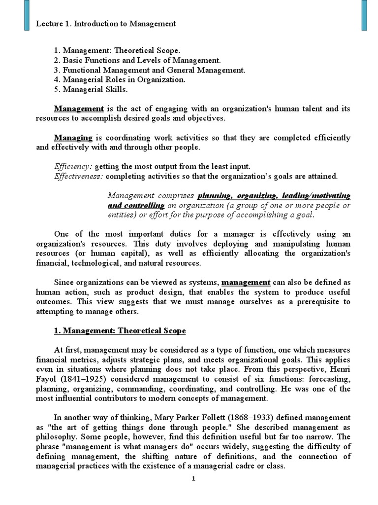 Lecture 1 - Introduction To Management | PDF | Strategic Management ...