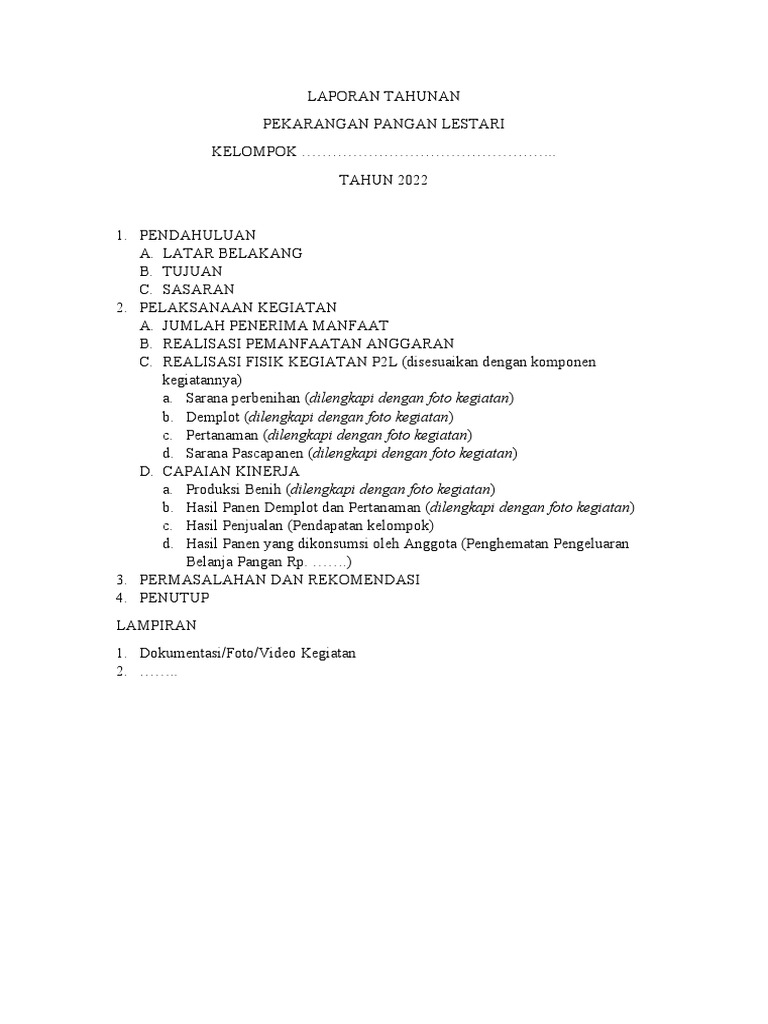 Outline Laporan Kegiatan Kelompok p2l Ta. 2022 | PDF