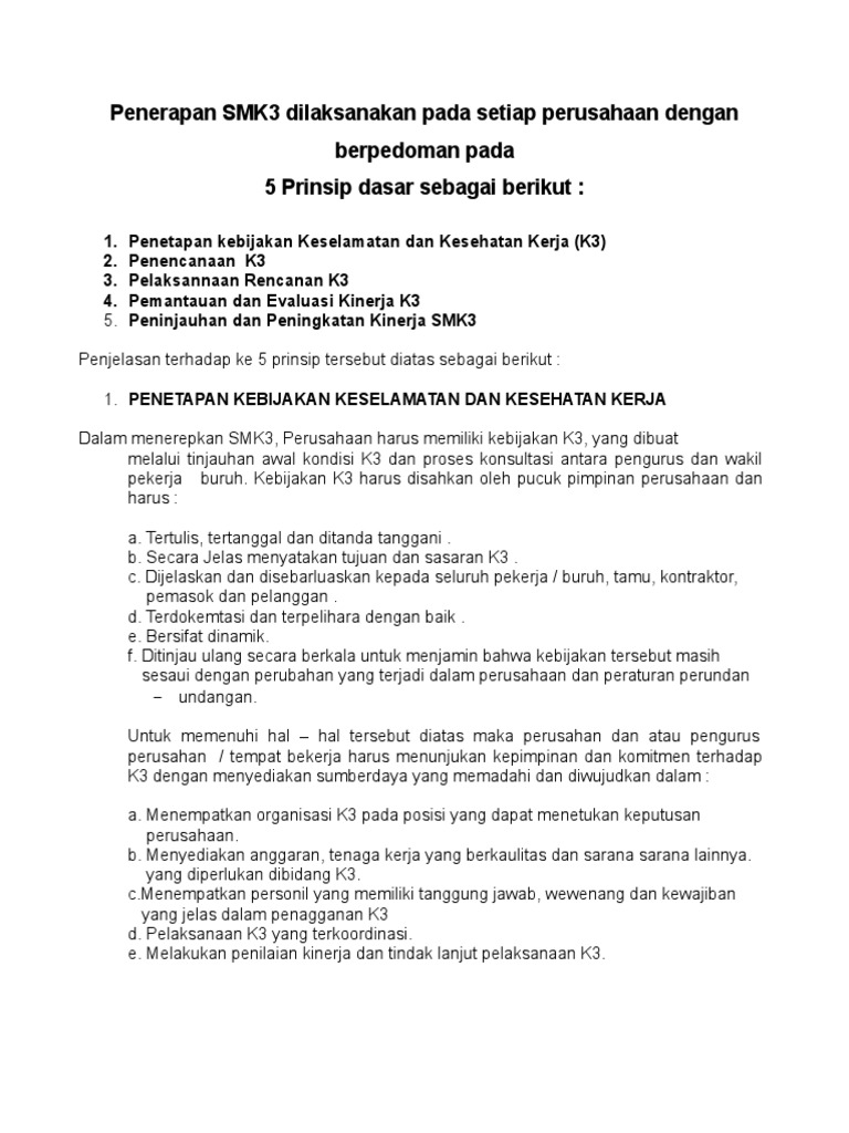 5 Prinsip SMK3 | PDF | Bisnis