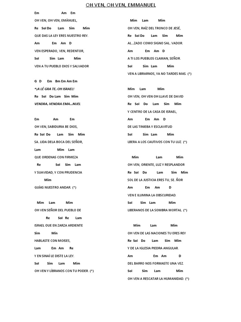 Oh Ven, Oh Ven, Emmanuel: Letra y Acordes | PDF | Creencia religiosa y ...