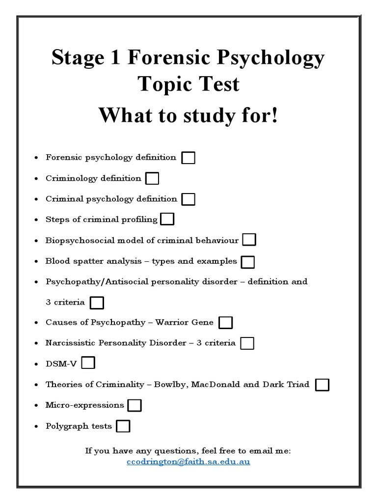 Forensic Psychology Revision Sheet | PDF