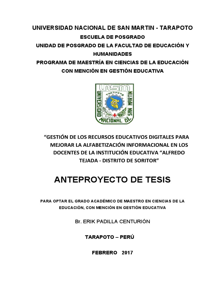 Proyecto de Tesis | PDF | Alfabetización Informacional | Planificación