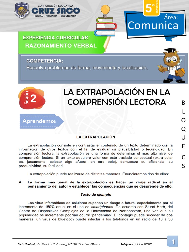 Comunica Ción: La Extrapolación en La Comprensión Lectora | PDF | Escritura | La lingüística ...